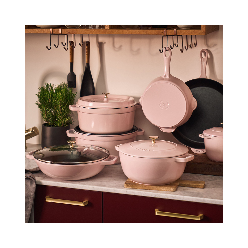 STAUB Sorbet Pink Cast Iron Wok 30cm with Lid